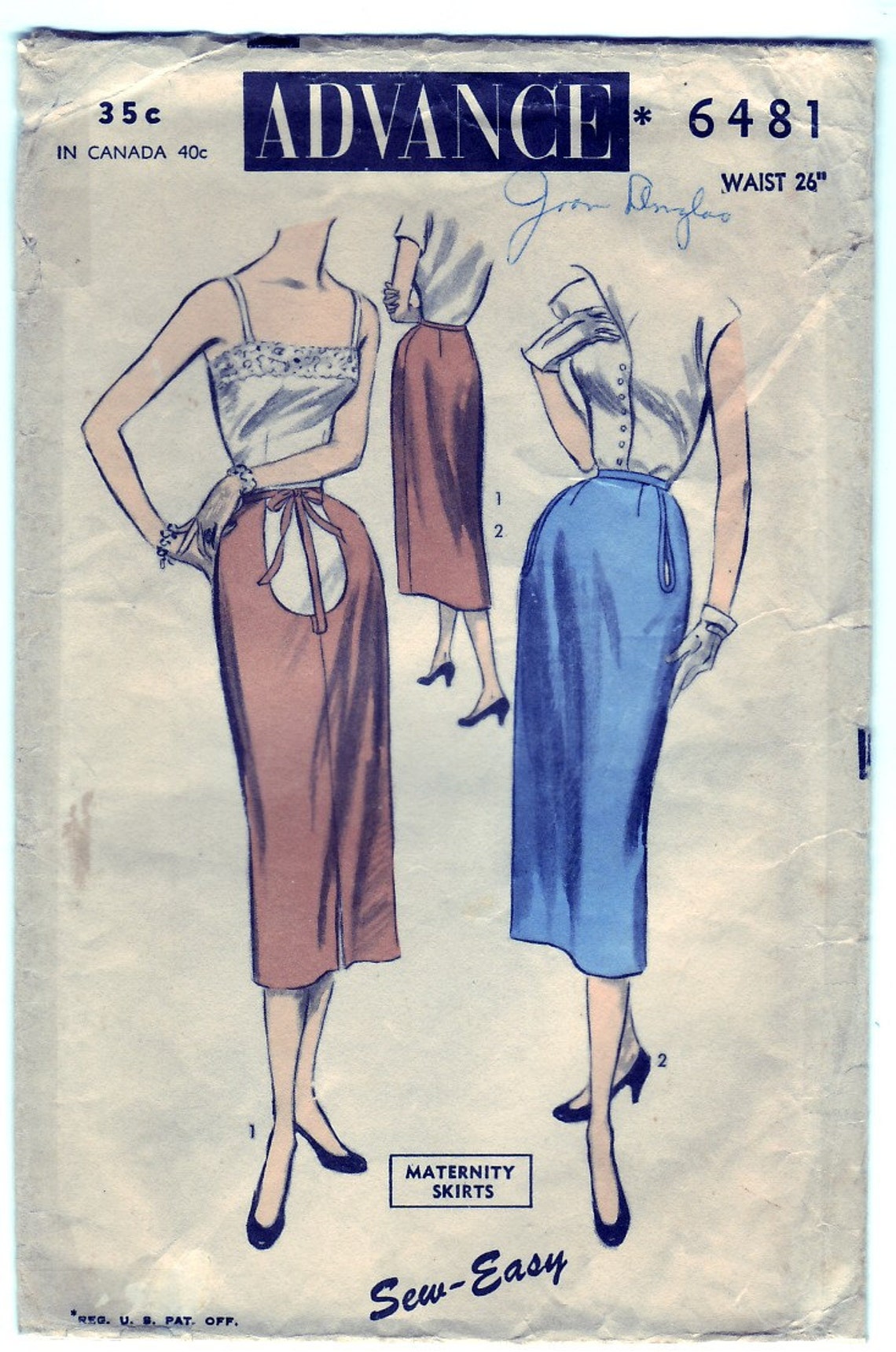 Vintage 1952 Advance 6481 Sewing Pattern Maternity Skirt Size | Etsy