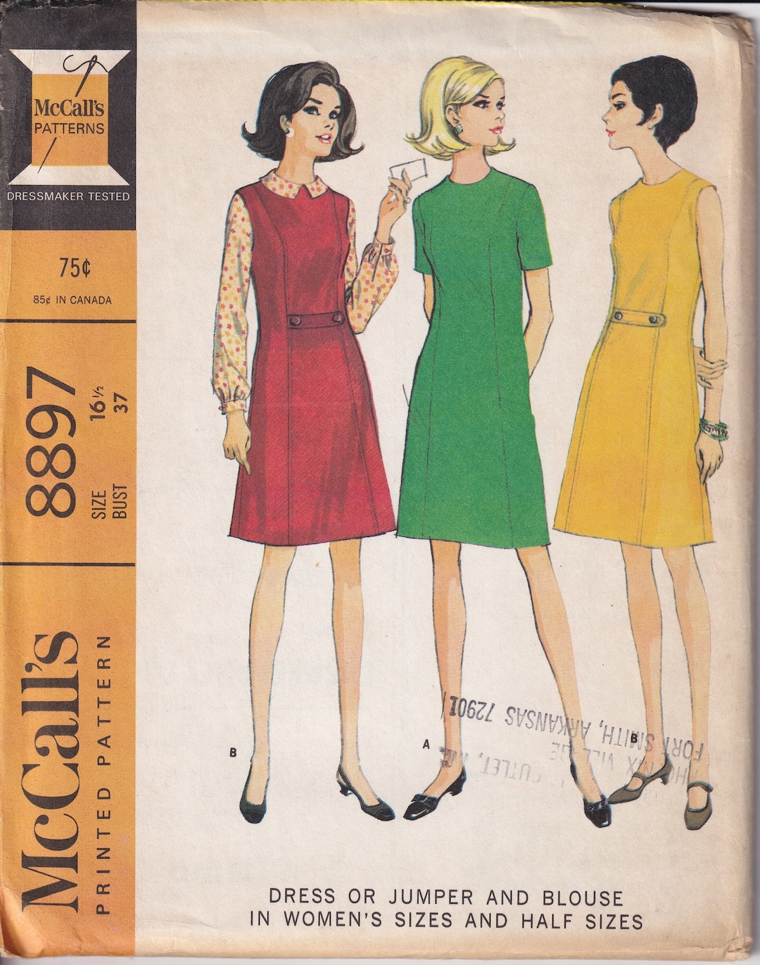 Vintage 1967 Mccall's 8897 UNCUT Sewing Pattern Halfsize Misses' Dress ...