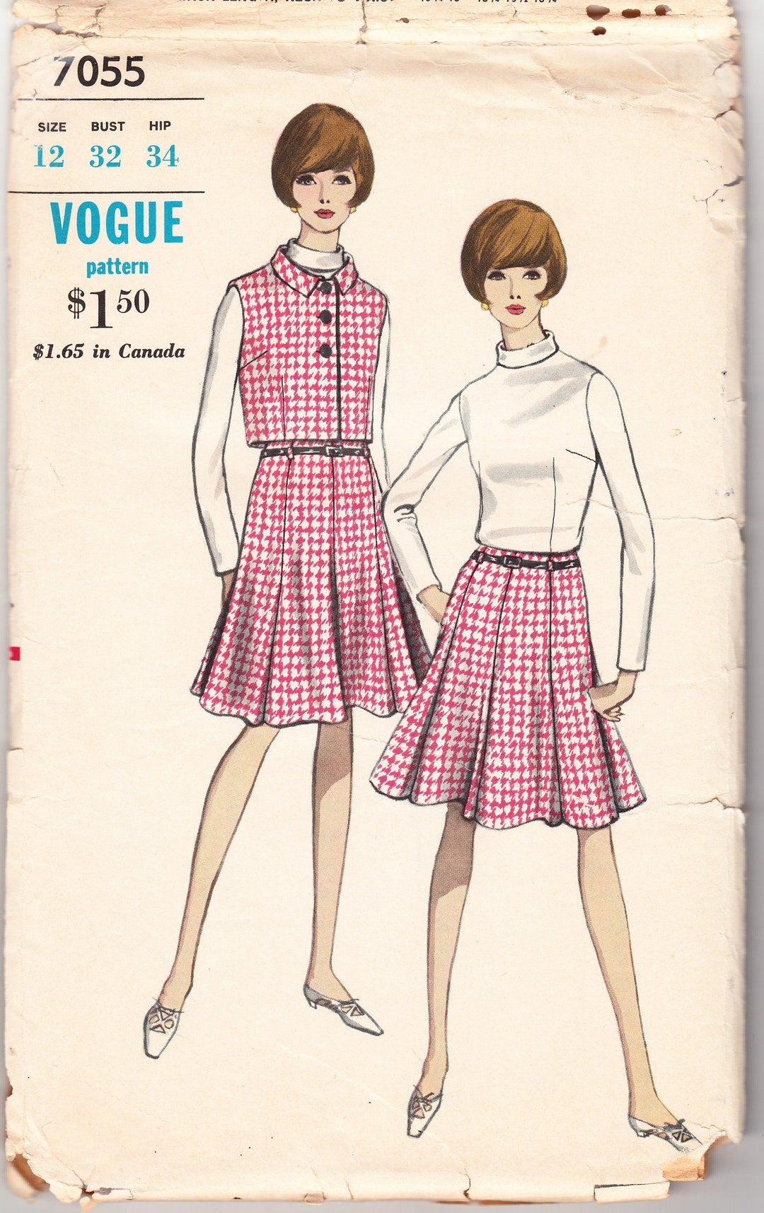Vintage 1968 Vogue 7055 Sewing Pattern Misses' Jacket, Skirt and Blouse ...