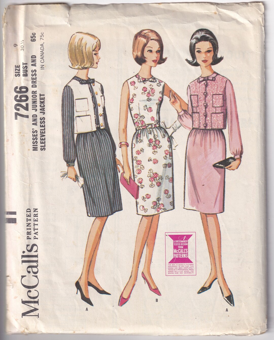 Vintage 1964 Mccall's Sewing Pattern 7266: Junior Dress & Jacket, Size ...