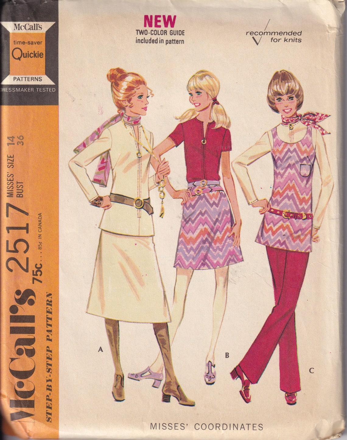 Vintage 1970 Mccall's 2517 Sewing Pattern Misses' Top, Vest, Skirt, and ...