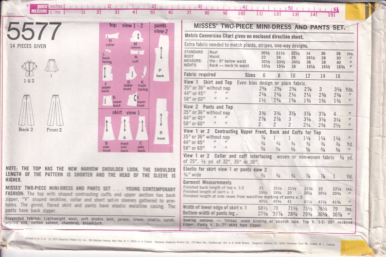 Vintage 1973 Simplicity 5577 UNCUT Sewing Pattern Misses' - Etsy