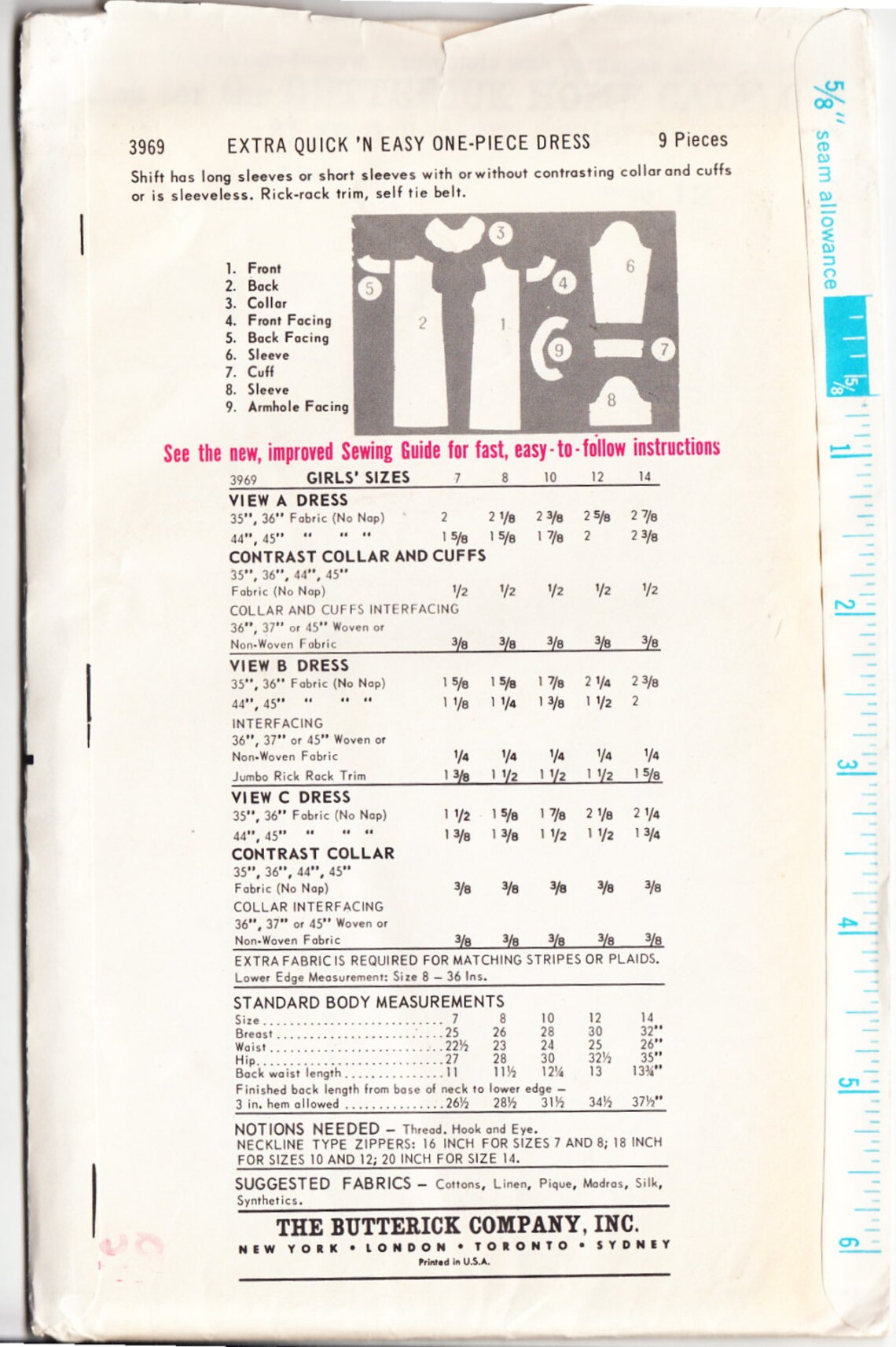 Vintage 1965 Butterick 3969 UNCUT Sewing Pattern Girls' - Etsy