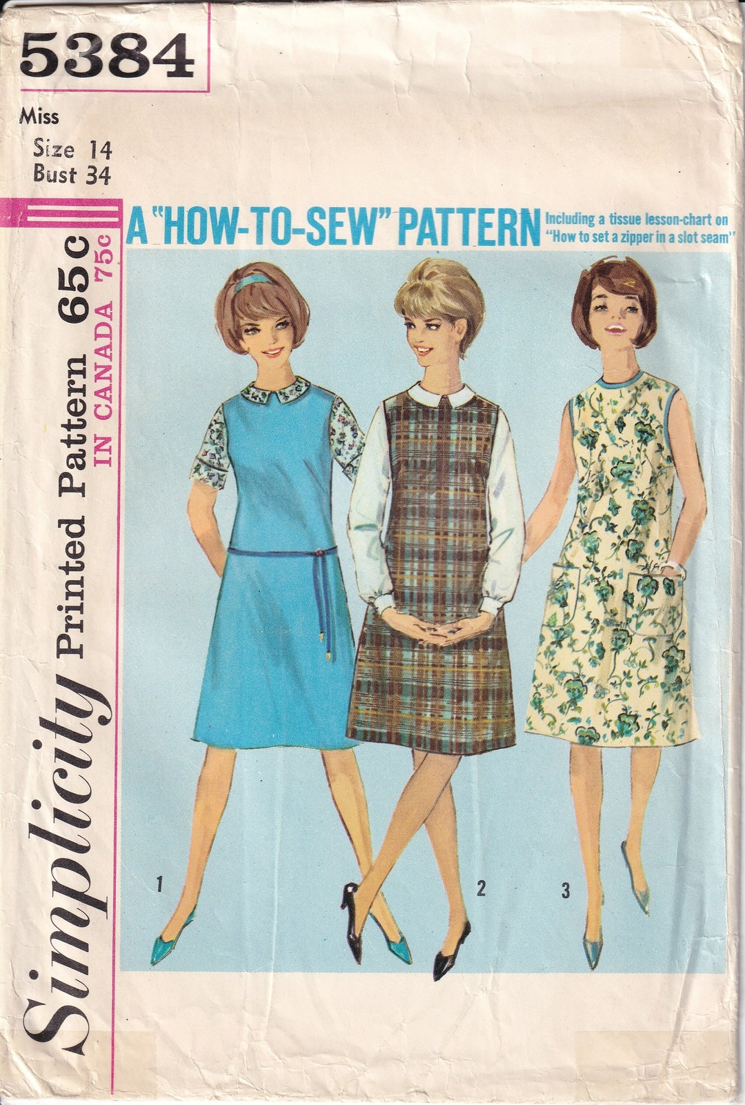 Vintage 1963 Simplicity 5384 Sewing Pattern Misses' Jumper or Dress and ...