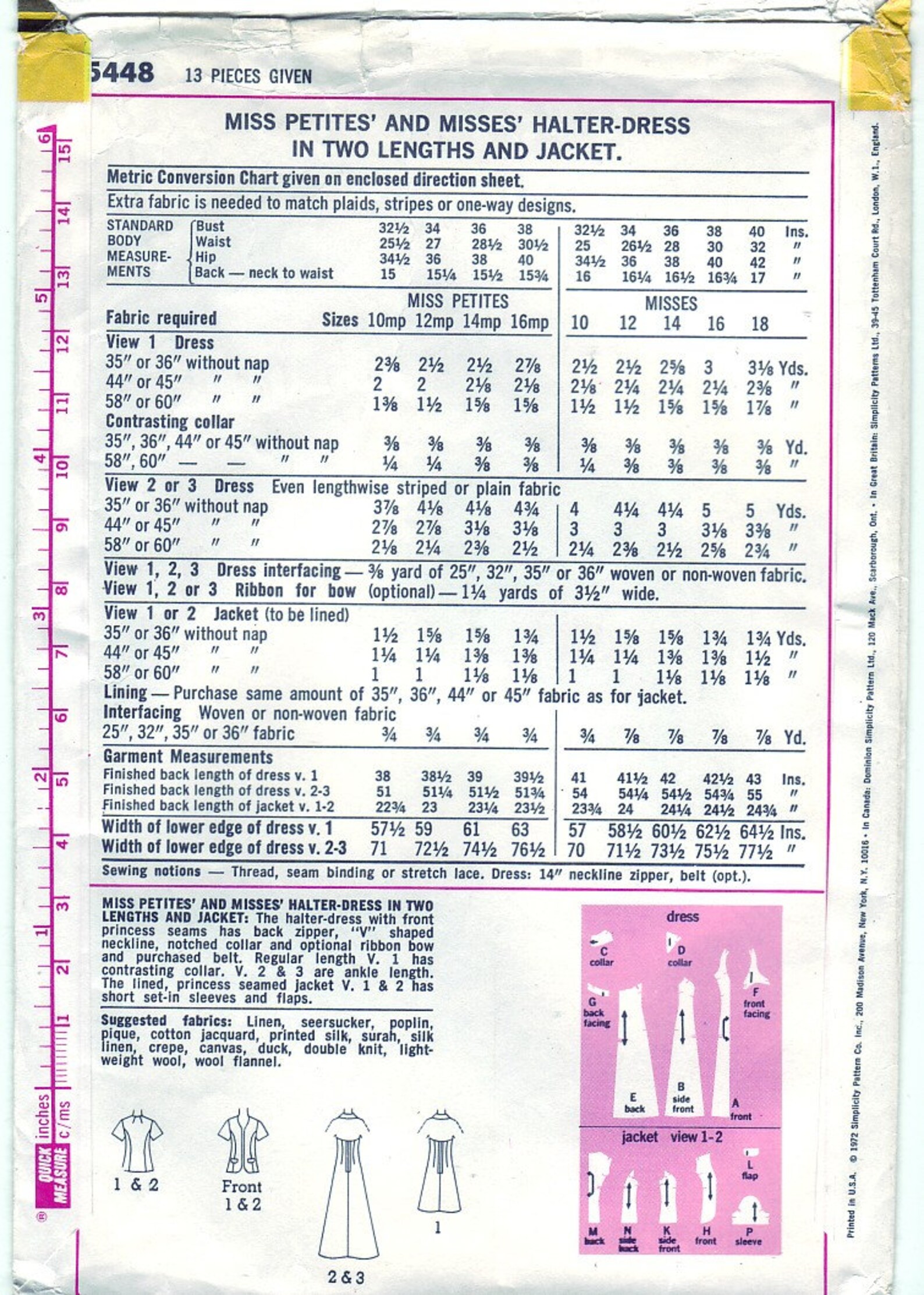 Vintage 1972 Simplicity 5448 UNCUT Sewing Pattern Miss | Etsy