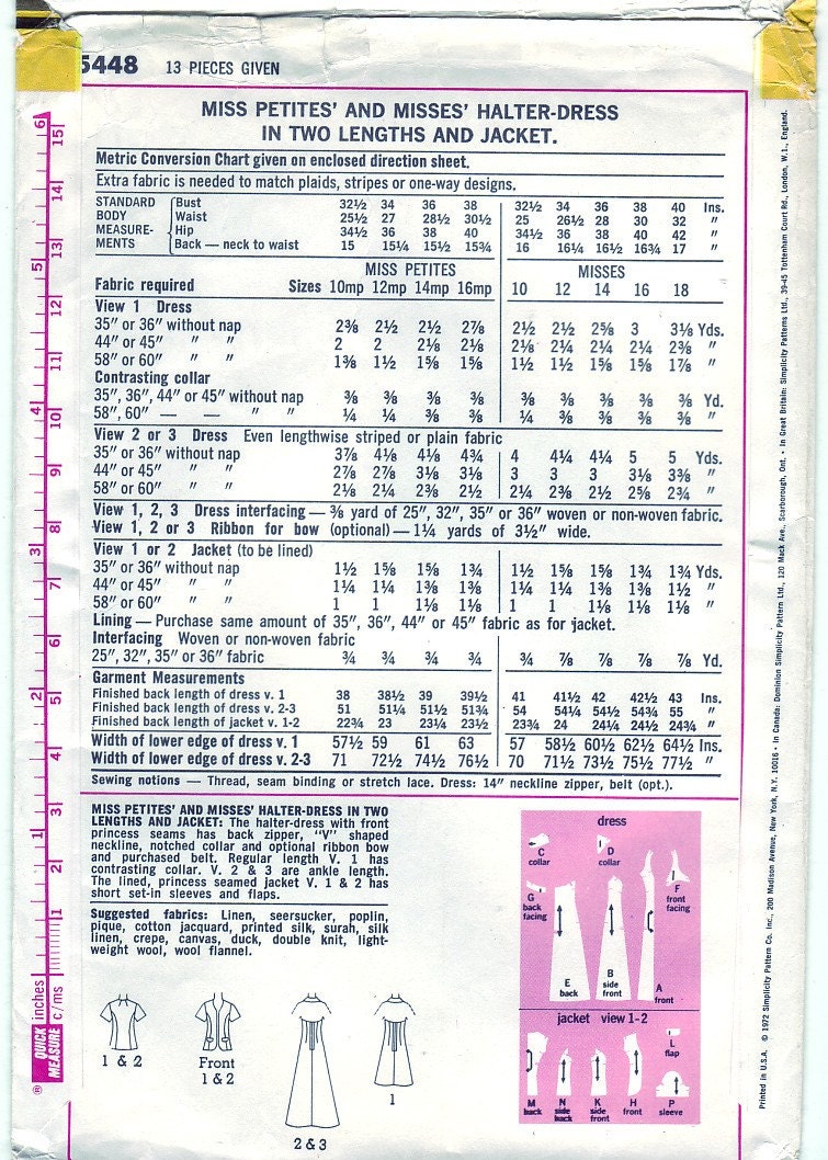 Vintage 1972 Simplicity 5448 UNCUT Sewing Pattern Miss - Etsy