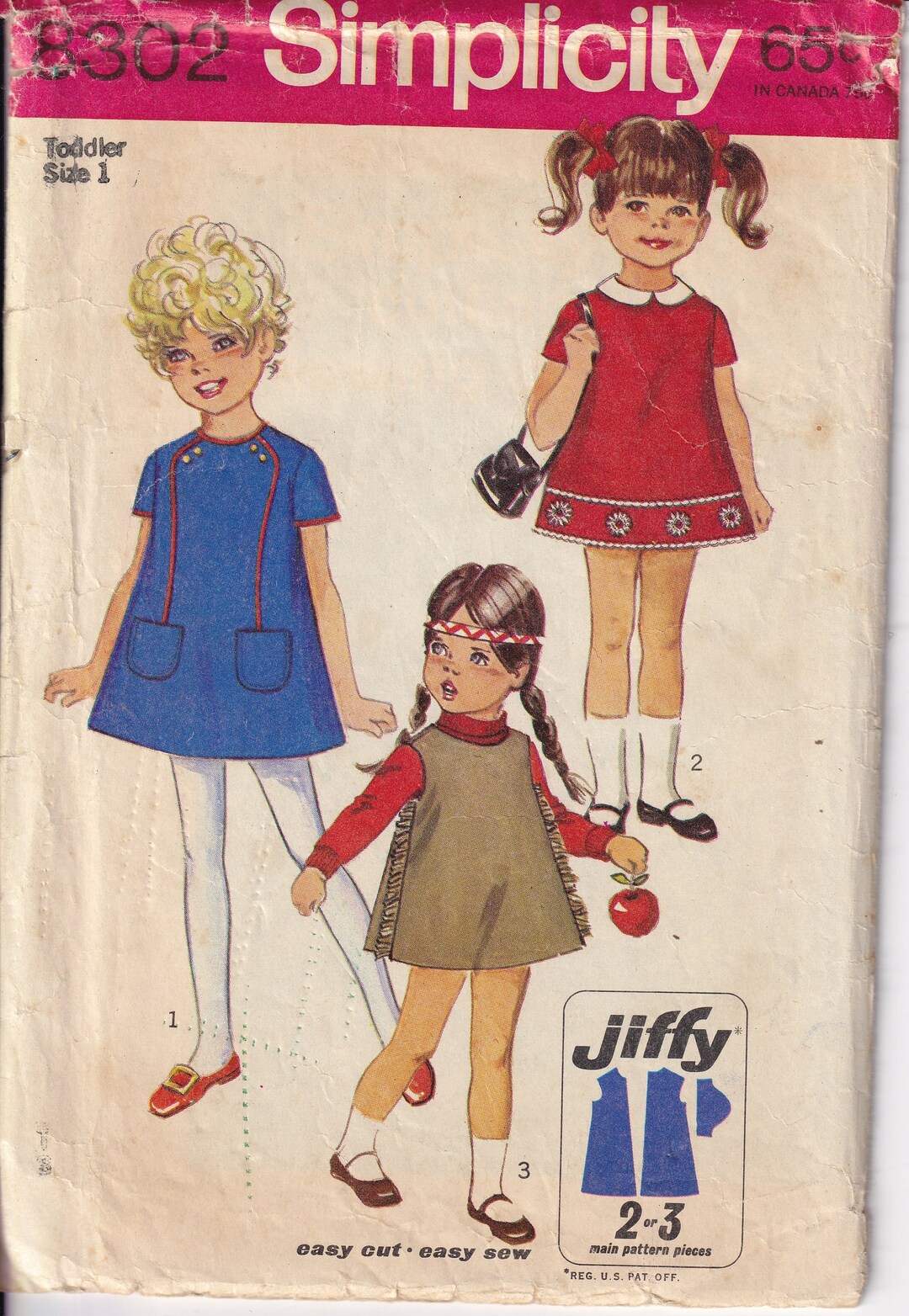 Vintage 1969 Simplicity 8302 Sewing Pattern Toddler's Girls' Dress or ...