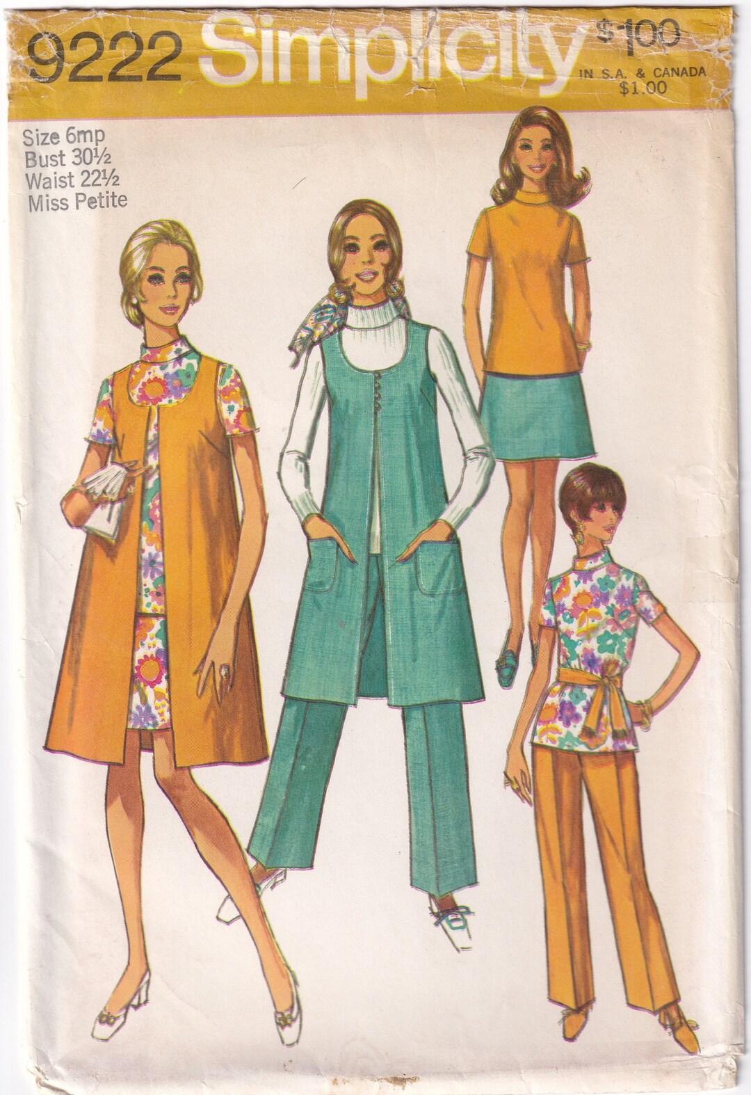 Vintage 1970 Simplicity 9222 UNCUT Sewing Pattern Miss Petites' Vest ...