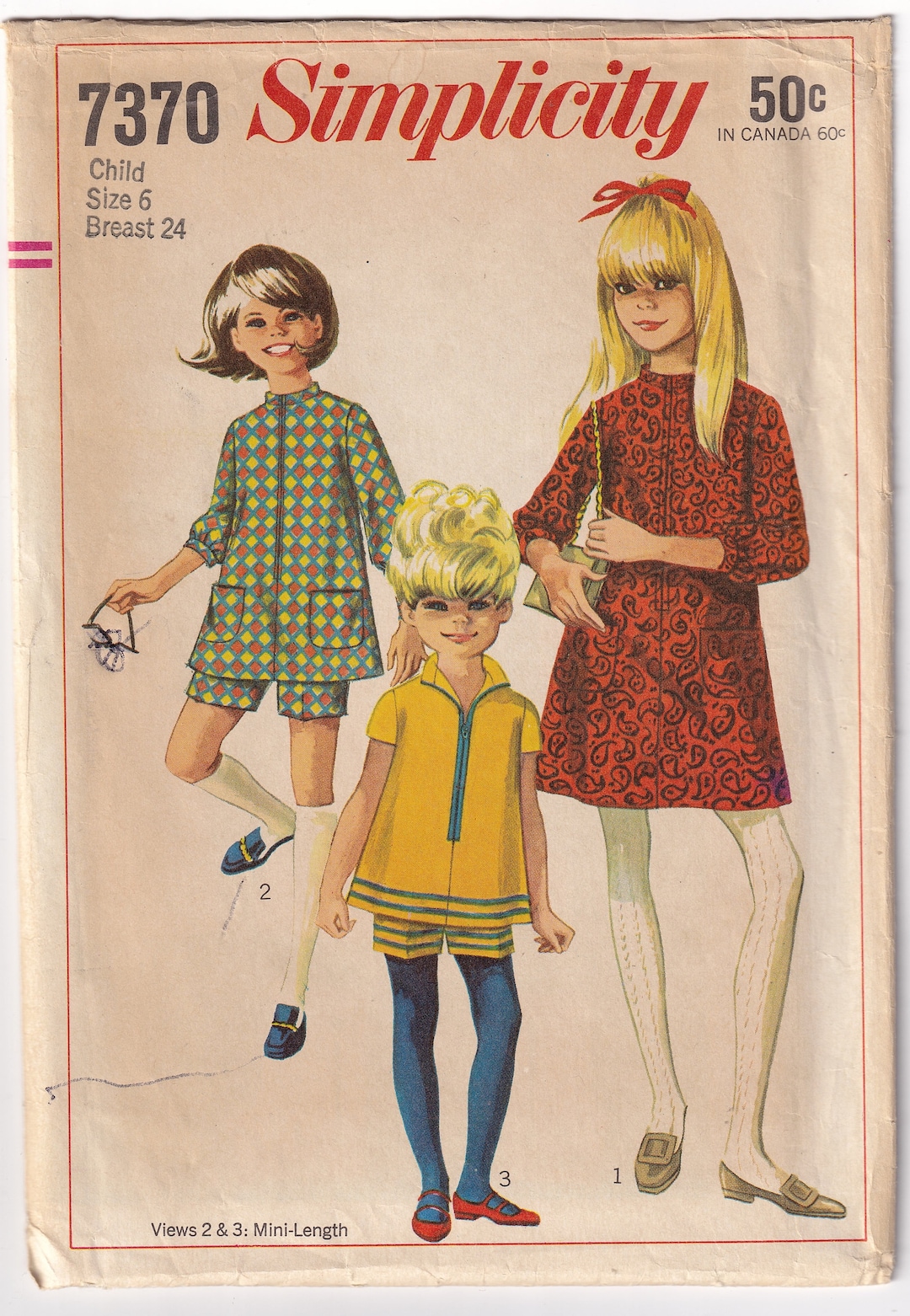 Vintage 1967 Simplicity 7370 Sewing Pattern Girl's Dress in Two Lengths ...