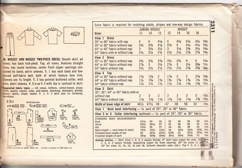 Vintage 1957 Simplicity 2311 Sewing Pattern Jr. Misses' - Etsy UK