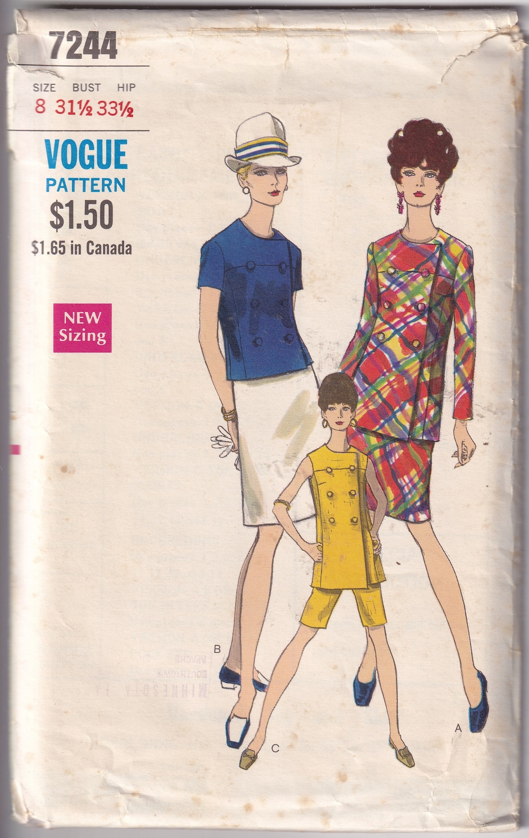 Vintage 1968 Vogue 7244 Sewing Pattern Misses' Two-piece Dress and ...