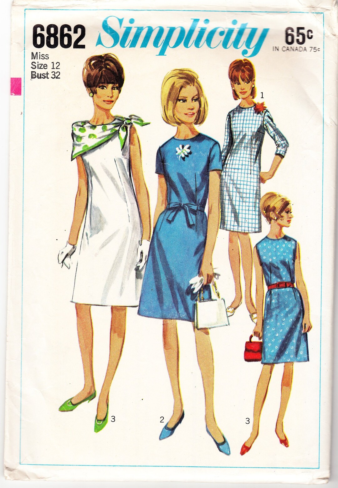 Vintage 1966 Simplicity 6862 Sewing Pattern Misses' One-piece Dress ...
