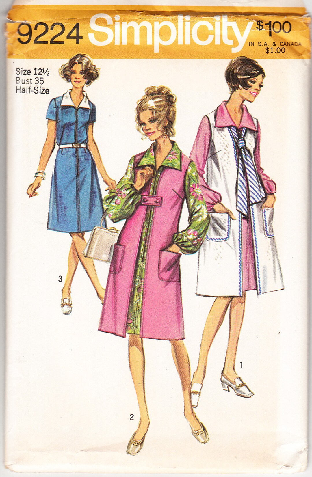Vintage 1970 Simplicity 9224 UNCUT Sewing Pattern Misses' Half-size ...