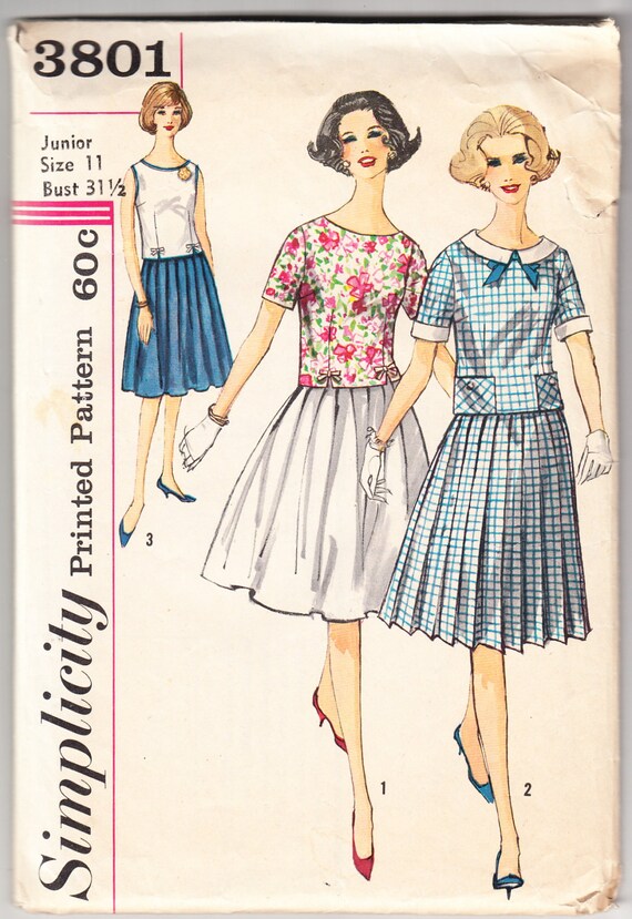 Vintage 1961 Simplicity 3801 Sewing Pattern Junior and | Etsy UK