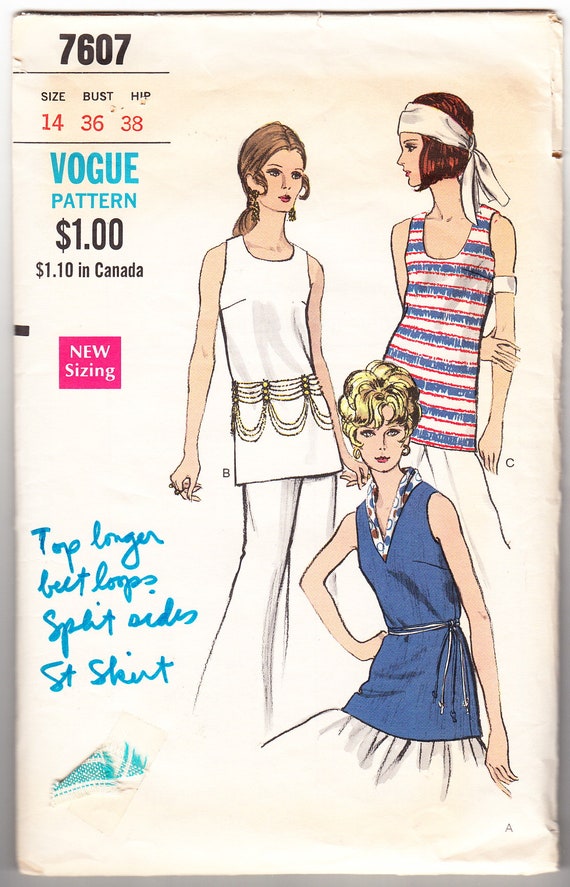 Vintage 1969 Vogue 7607 Sewing Pattern Misses' Blouse in | Etsy