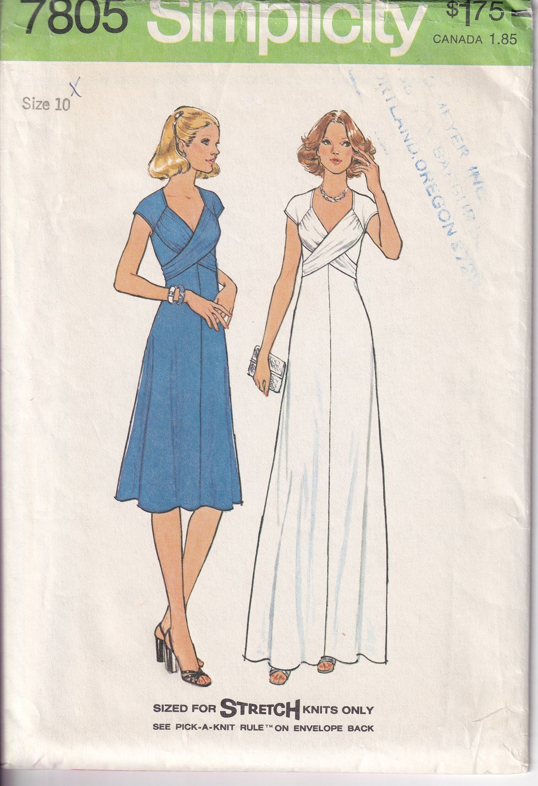 Vintage 1976 Simplicity 7805 UNCUT Sewing Pattern Misses' Dress in Two ...