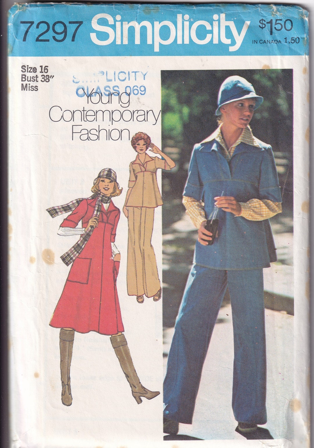 Vintage 1976 Simplicity 7297 Sewing Pattern Misses' Pullover Dress or ...