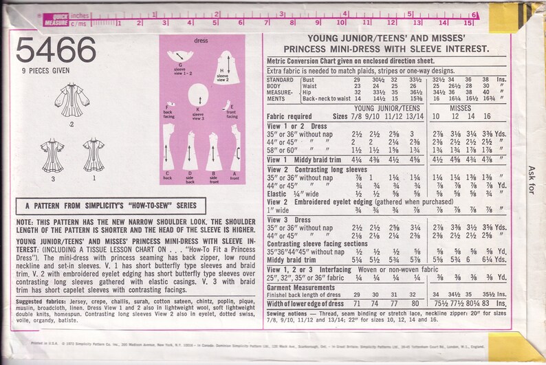 Vintage 1972 Simplicity 5466 UNCUT Sewing Pattern Misses' - Etsy