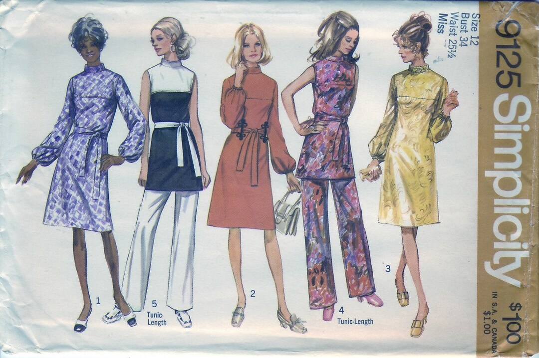 Vintage 1970 Simplicity 9125 UNCUT Sewing Pattern Misses' Dress or ...