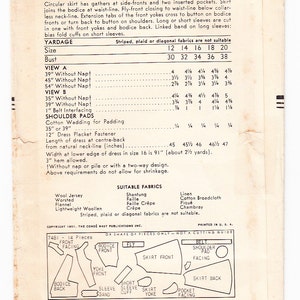 Vintage 1951 Vogue 7481 Sewing Pattern Misses One Piece Dress Size 14