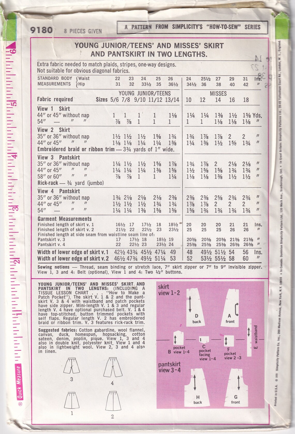 Vintage 1970 Simplicity 9180 UNCUT Sewing Pattern Misses' - Etsy Canada