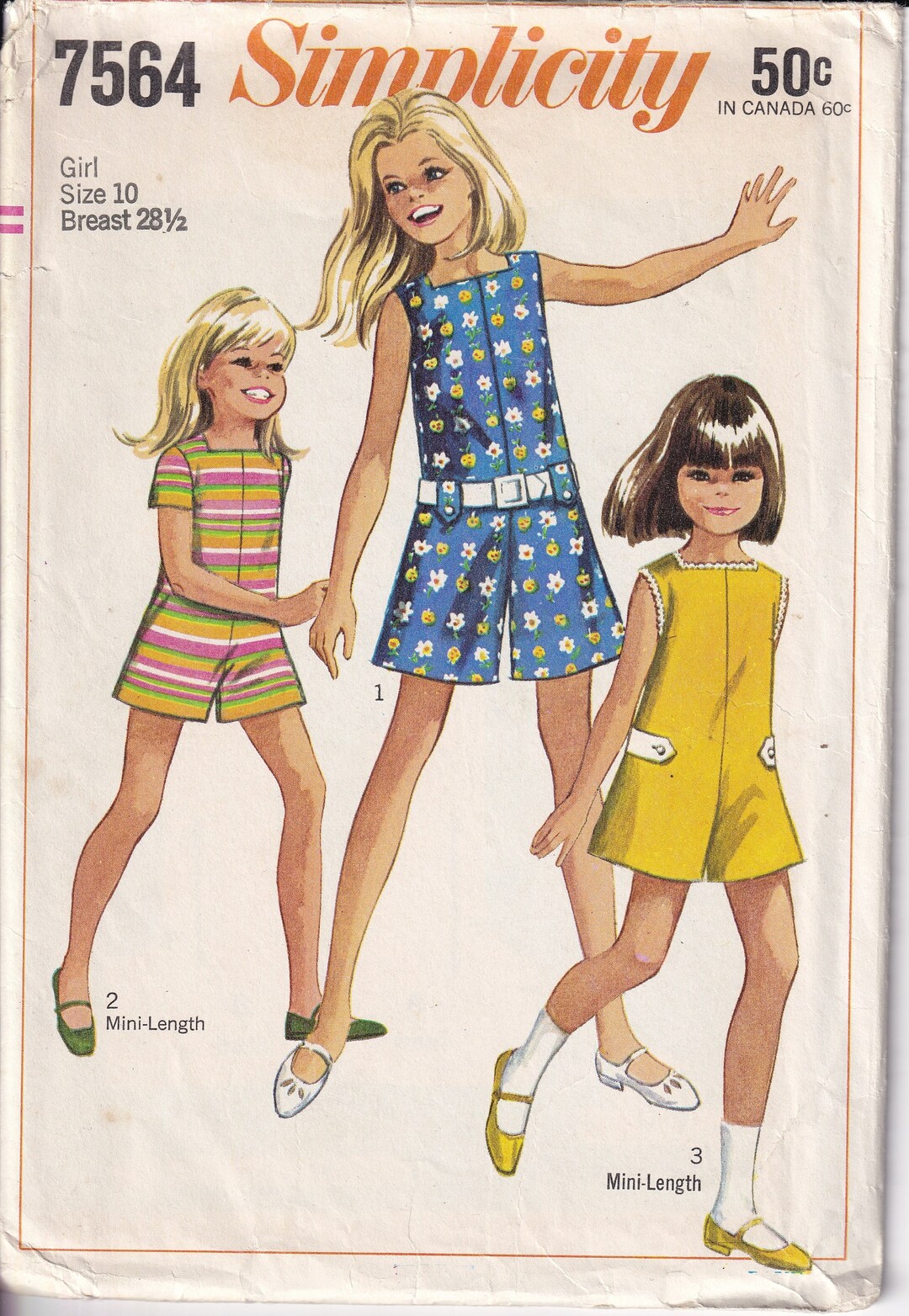 Vintage 1968 Simplicity 7564 Sewing Pattern Girls' Romper, Jumpsuit ...