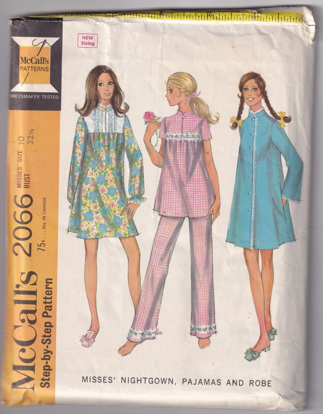 Vintage 1969 Mccall's 2066 Sewing Pattern Misses' Nightgown, Pajamas ...