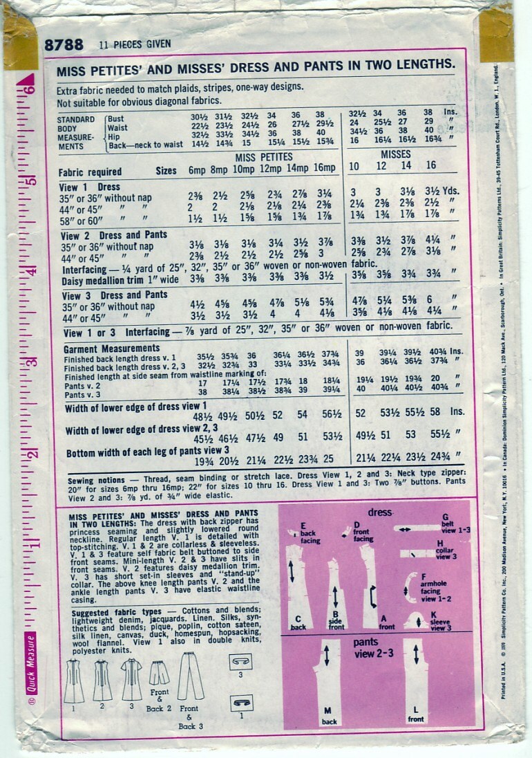 Vintage 1970 Simplicity 8788 UNCUT Sewing Pattern Miss - Etsy