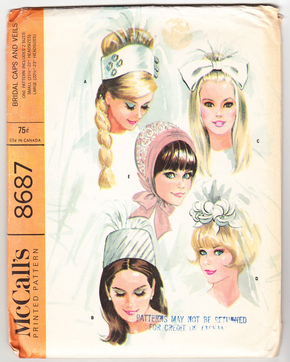 Vintage 1967 Mccall's 8687 UNCUT Craft Sewing Pattern Bridal Caps and ...
