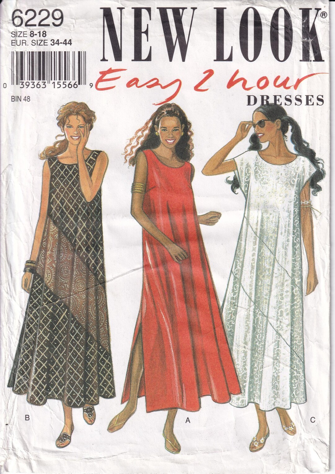 Vintage 1994 New Look 6229 UNCUT Sewing Pattern Misses' Maxi Dress Size ...