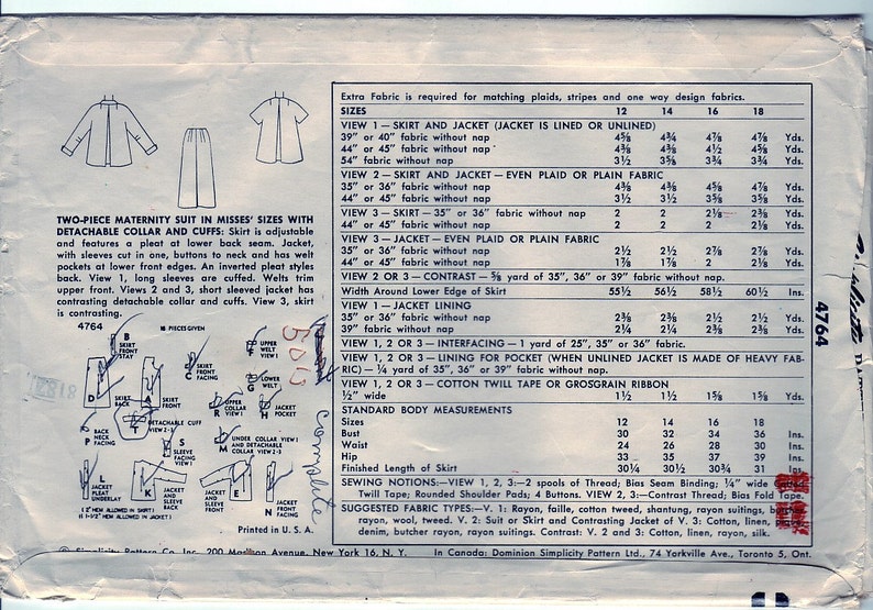 Vintage 1954 Simplicity 4764 Sewing Pattern Misses' - Etsy