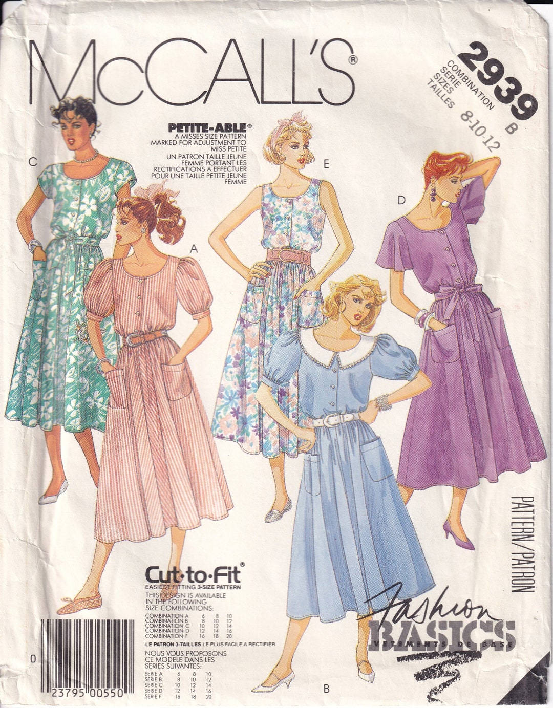 Vintage 1987 Mccall's 2939 Sewing Pattern Misses' Dress and Tie Belt ...