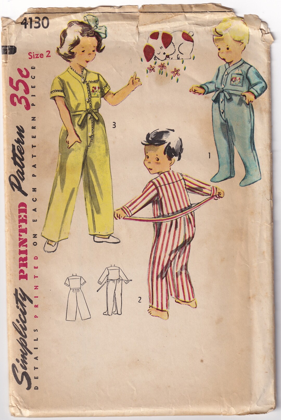 Vintage 1952 Simplicity 4130 Sewing Pattern Child's, Toddlers' One ...