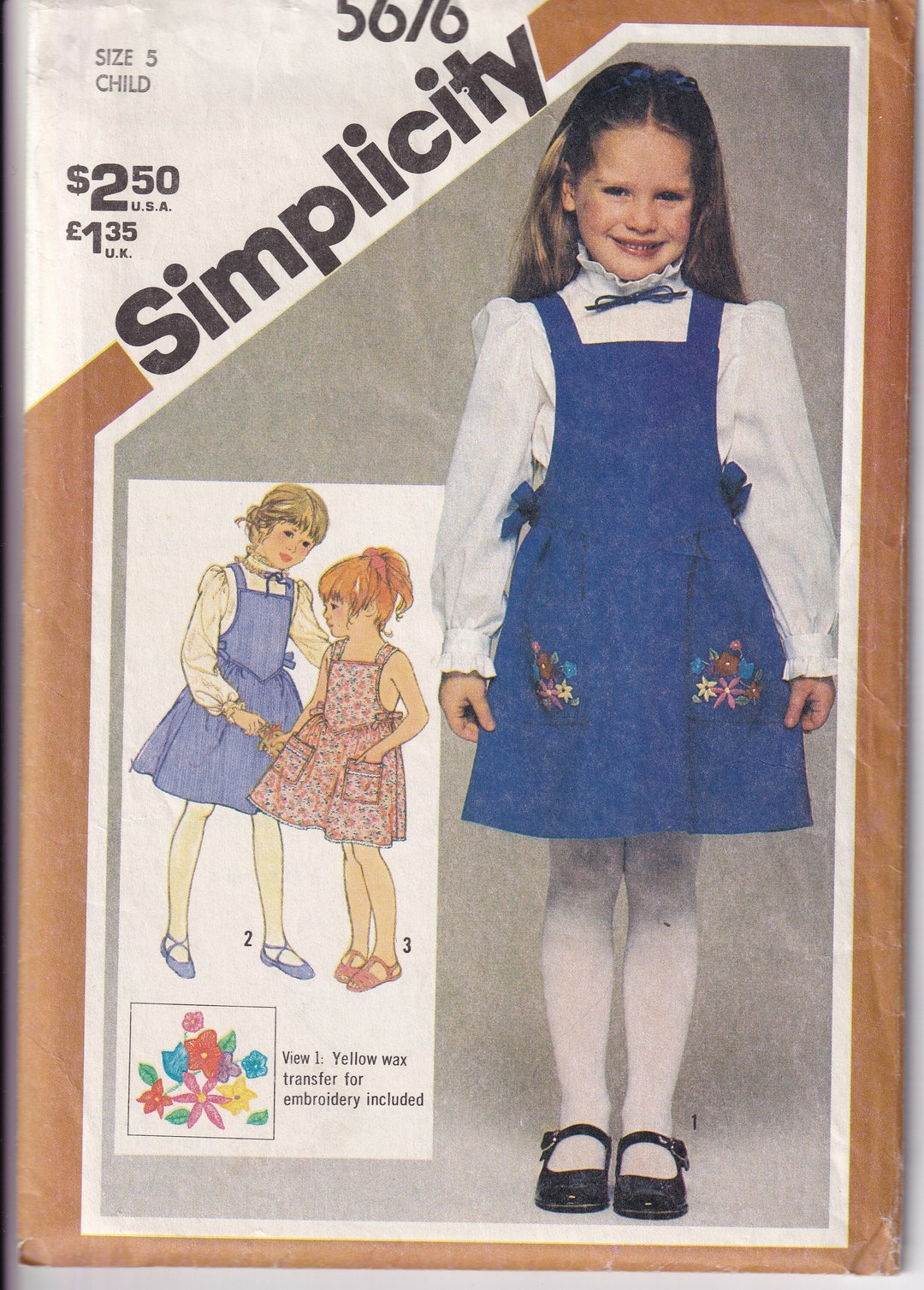 Vintage 1982 Simplicity 5676 Sewing Pattern Girl's Pinafore Sundress or ...