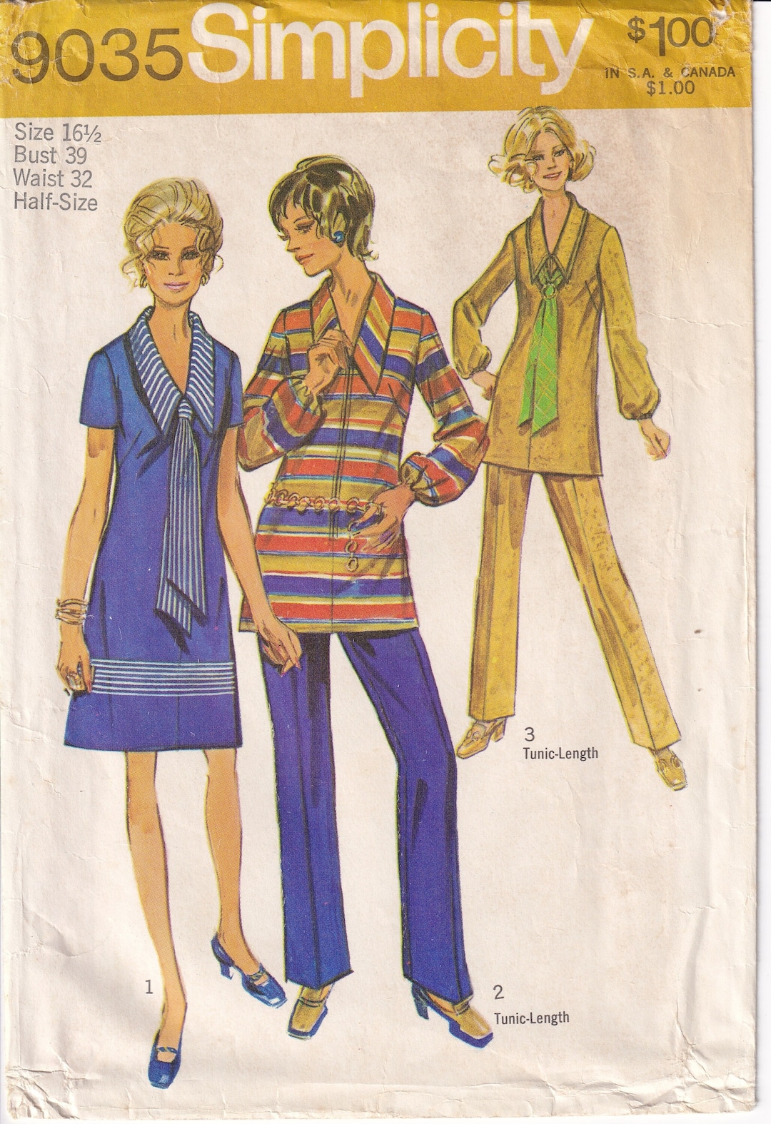 Vintage 1970 Simplicity 9035 Sewing Pattern Misses' Dress or Tunic ...