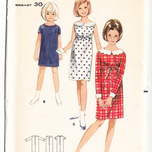Vintage 1965 Butterick 3969 UNCUT Sewing Pattern Girls' One-piece Dress ...