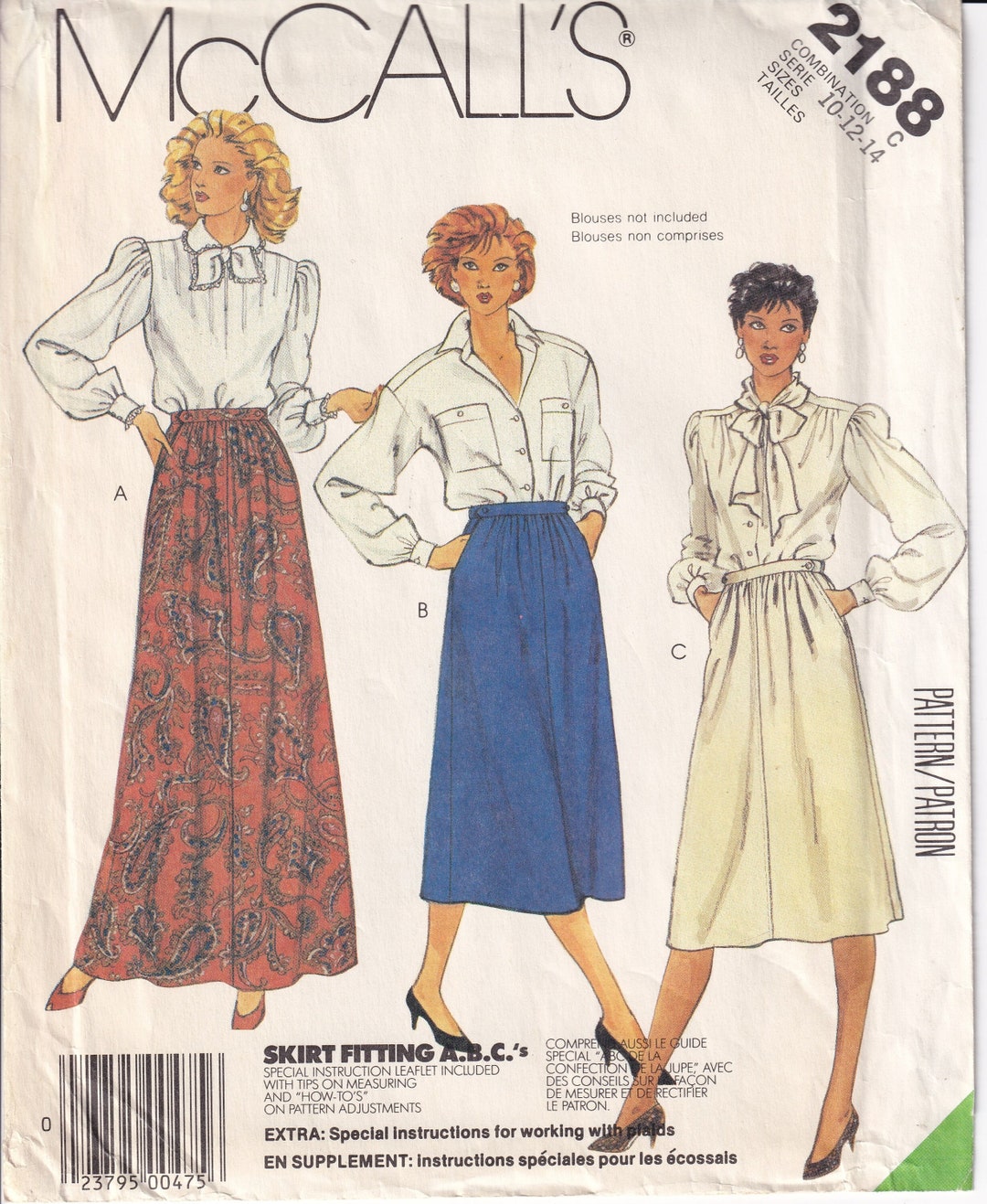 Classic 1985 Mccall's 2188 UNCUT Sewing Pattern Misses' Skirt Size 10 ...