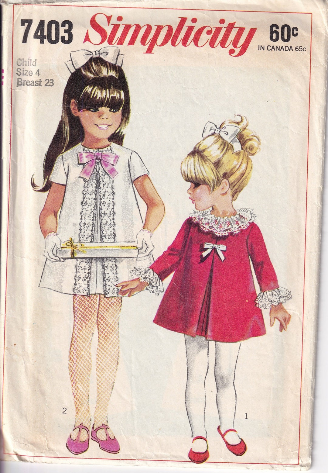 Vintage 1967 Simplicity 7403 Sewing Pattern Child's Girls Dress Size 4 ...