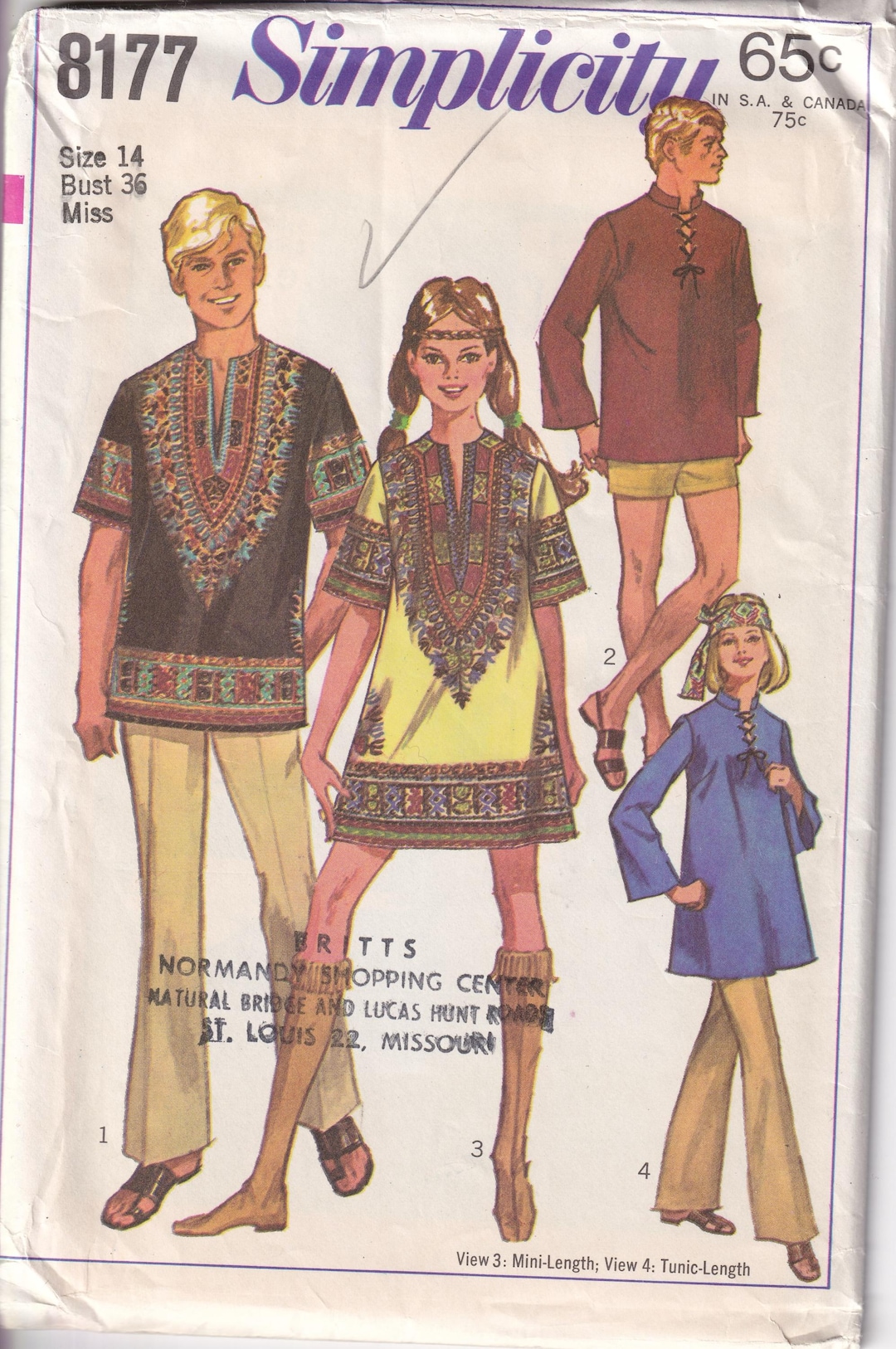 Vintage 1969 Simplicity 8177 Sewing Pattern the Dashiki Misses' Mini ...