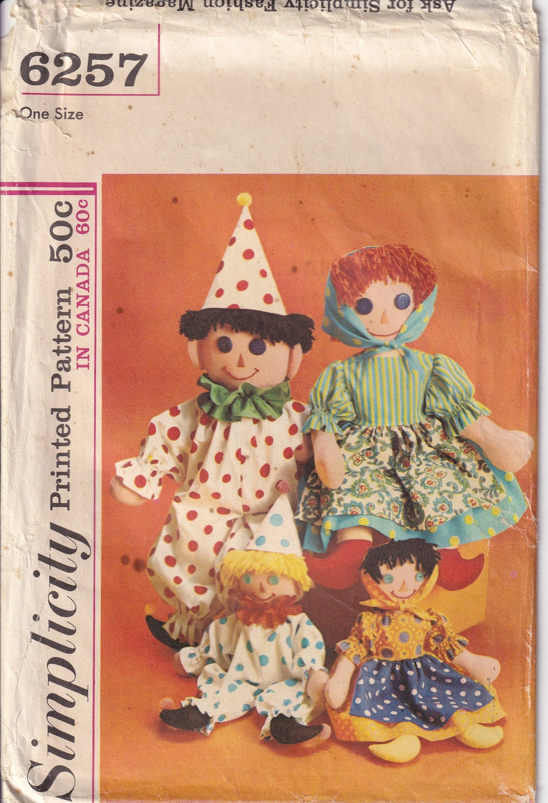Vintage 1965 Simplicity 6257 UNCUT Craft Sewing Pattern Cute Clown ...