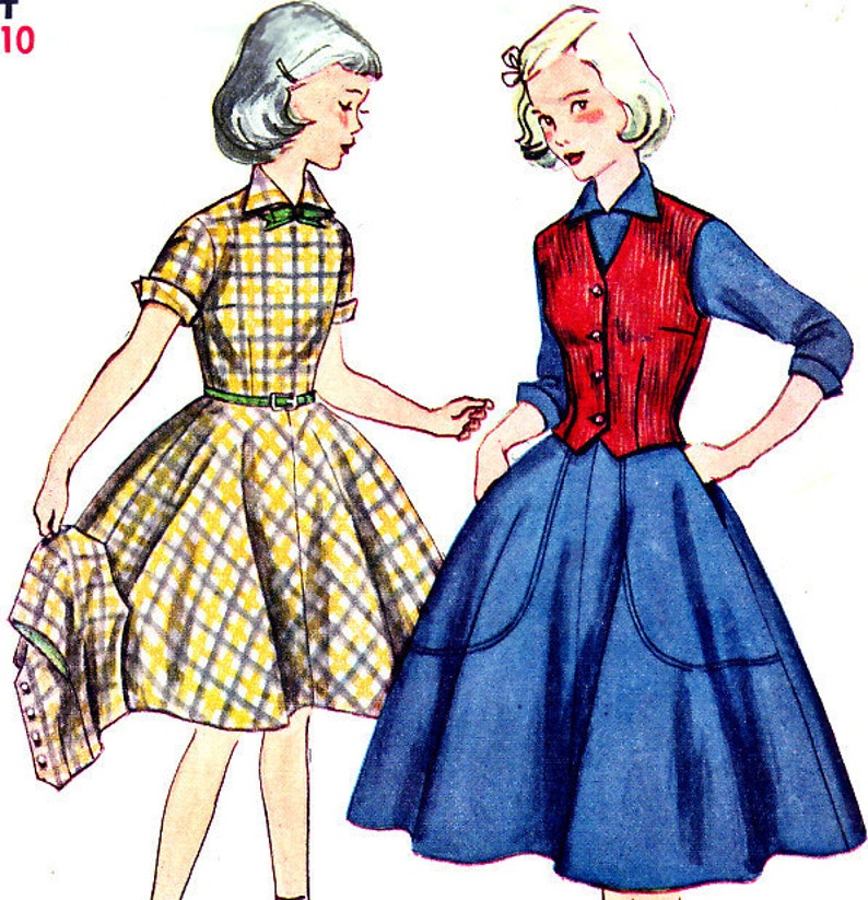 Vintage 1952 Simplicity 4104 Sewing Pattern Girl's One-piece Dress and ...