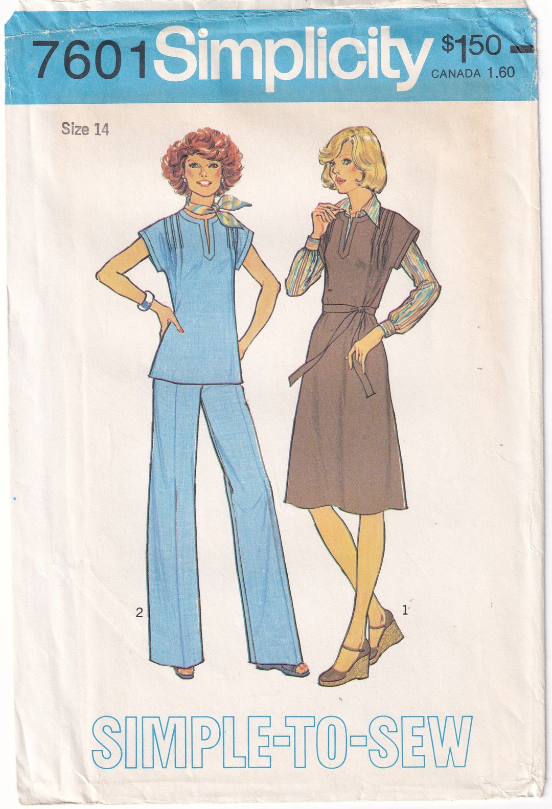 Vintage 1976 Simplicity 7601 UNCUT Sewing Pattern Misses' Pullover ...
