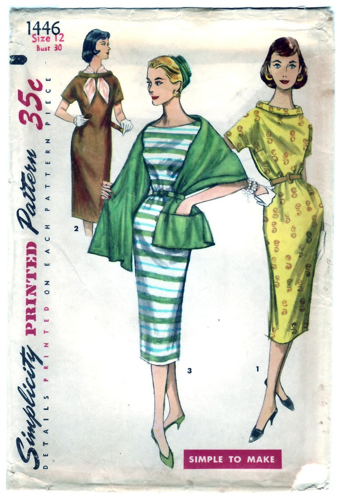 Vintage 1956 Simplicity 1446 UNCUT Sewing Pattern Junior's, Misses' One ...