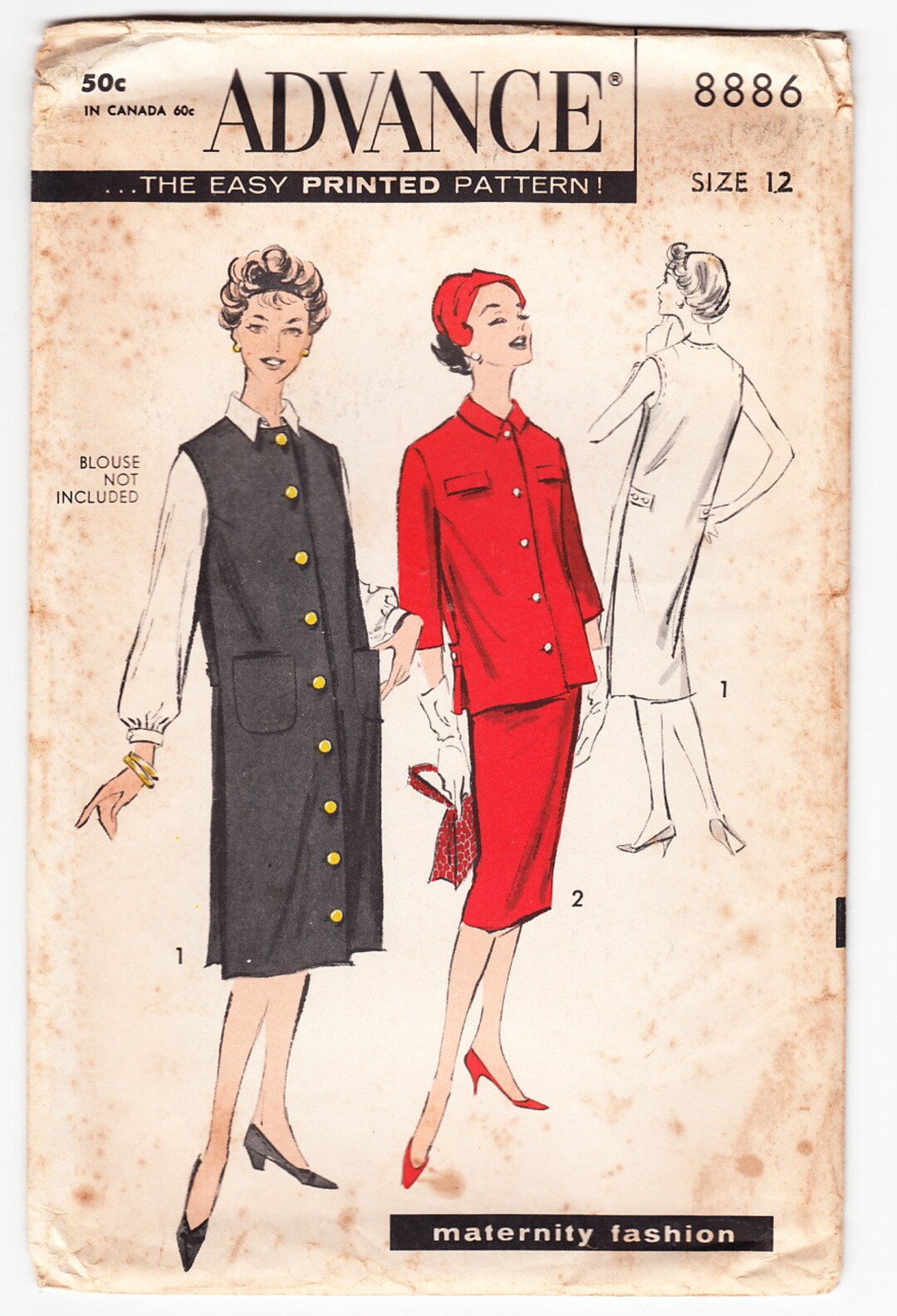 Vintage 1959 Advance 8886 Sewing Pattern Misses' Maternity Jumper Size ...