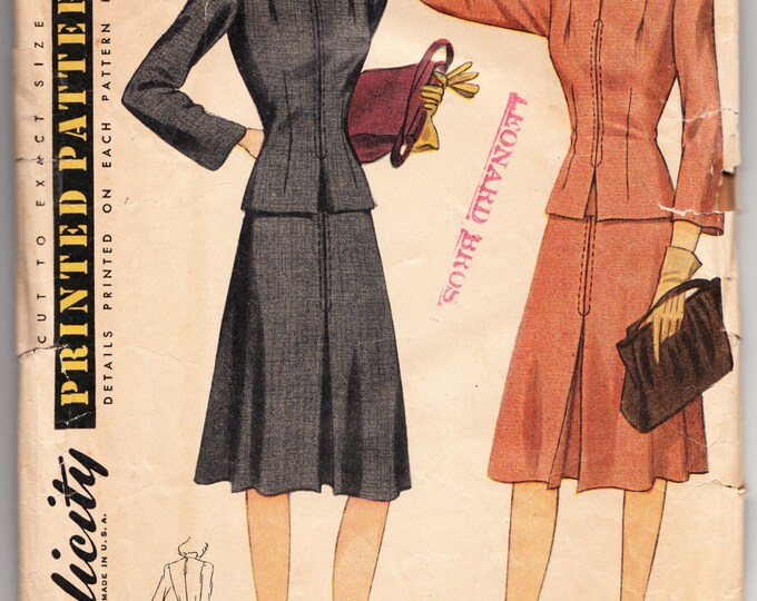 Vintage 1941 Simplicity 3974 Sewing Pattern Women's Two-piece Dress ...