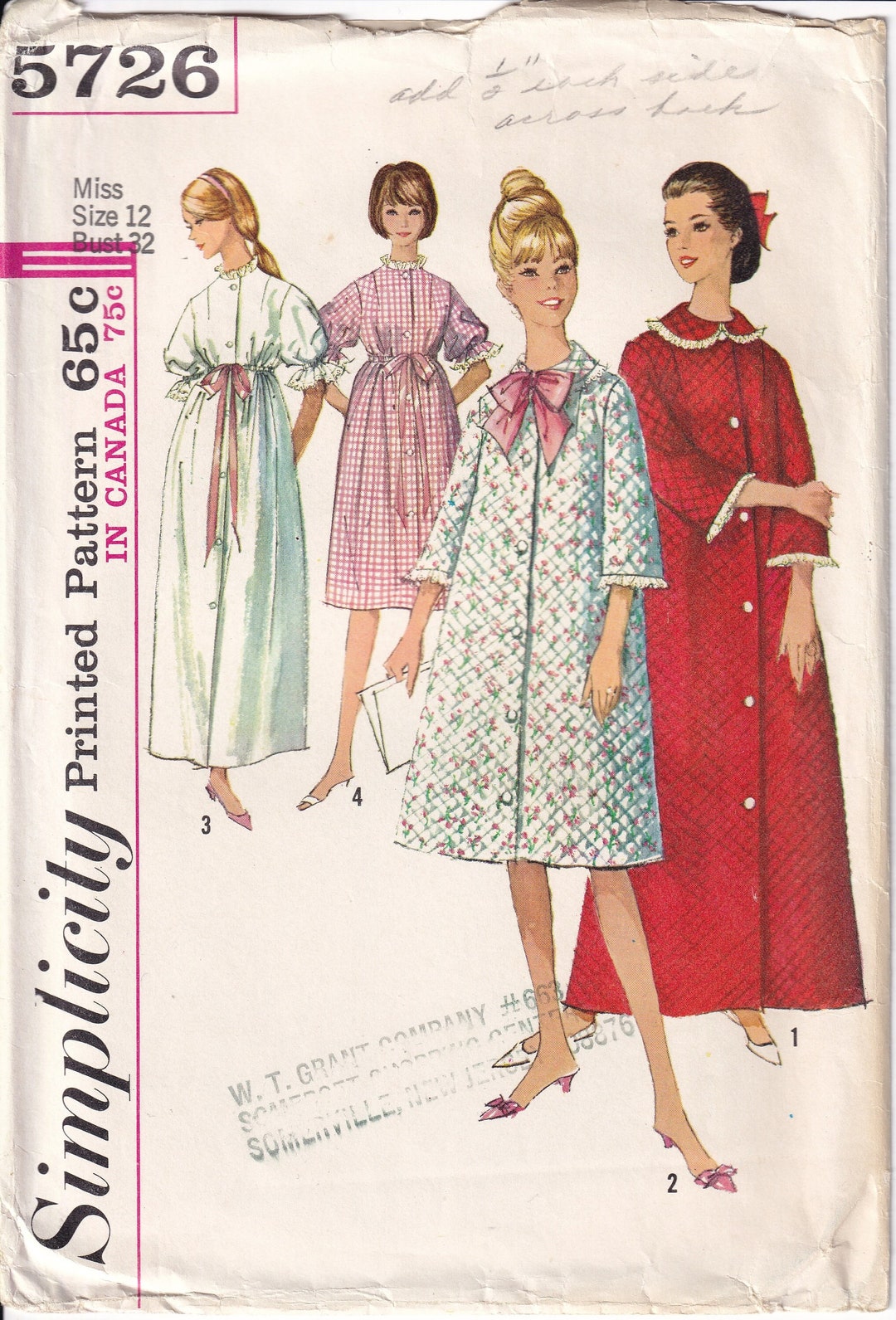 Vintage 1964 Simplicity 5726 Sewing Pattern Misses' Robe in Two Length ...
