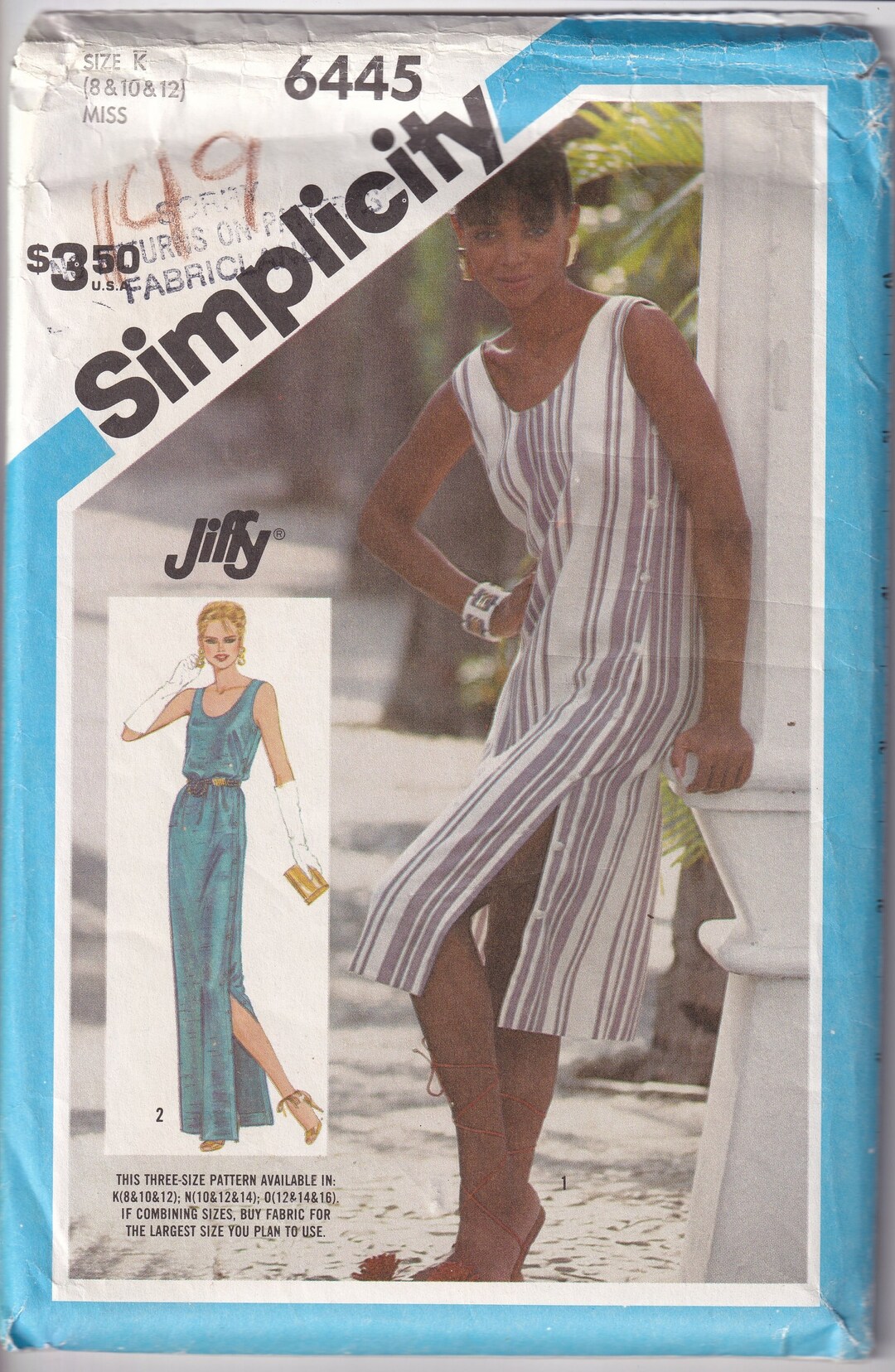 Vintage 1983 Simplicity 6445 Sewing Pattern Misses' Side Buttoned Dress ...