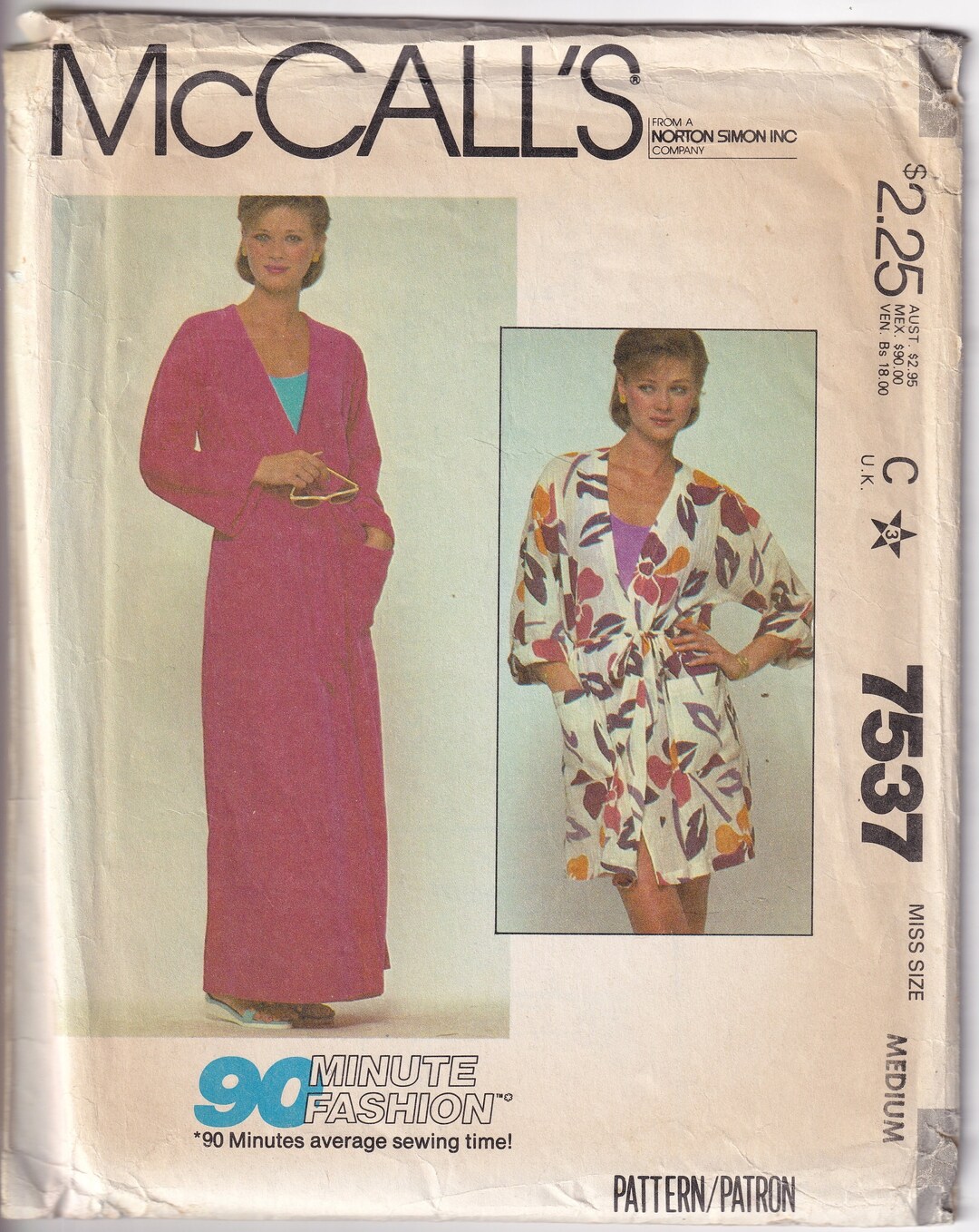 Vintage 1981 Mccall's 7537 Sewing Pattern Misses' Cover-up or Lounge ...