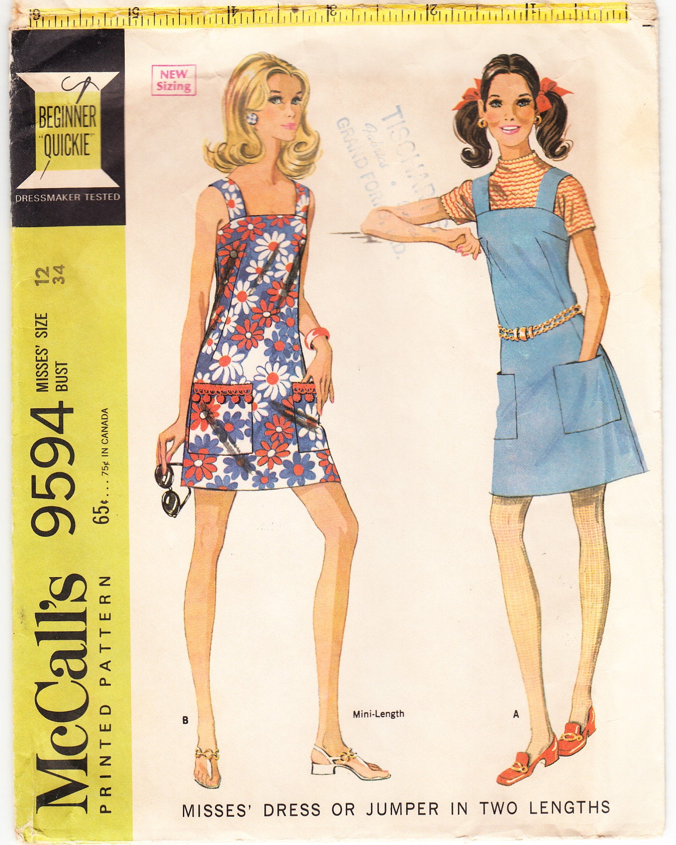 Vintage 1968 Mccall's 9594 Sewing Pattern Misses' Dress or Jumper Size ...