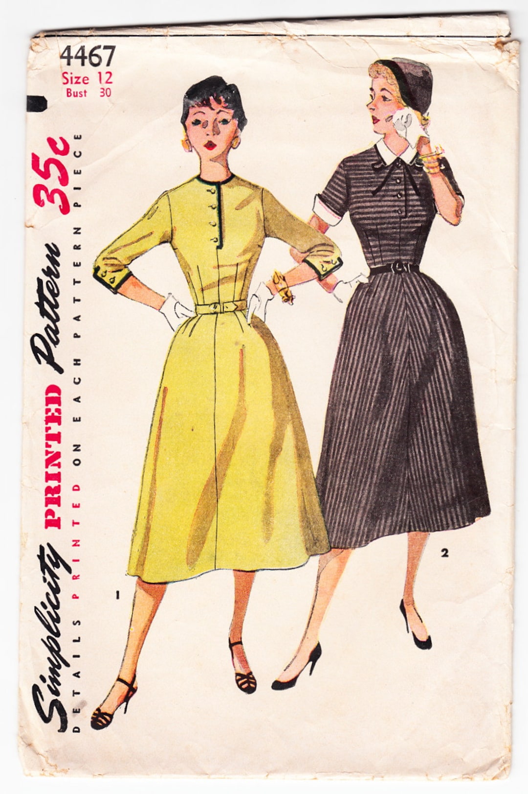 Vintage 1953 Simplicity 4467 Sewing Pattern Misses' One-piece Dress ...